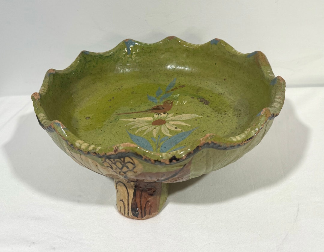 Antique Mexican Pottery Bowl Footed Red Clay Scalloped Edge - Etsy