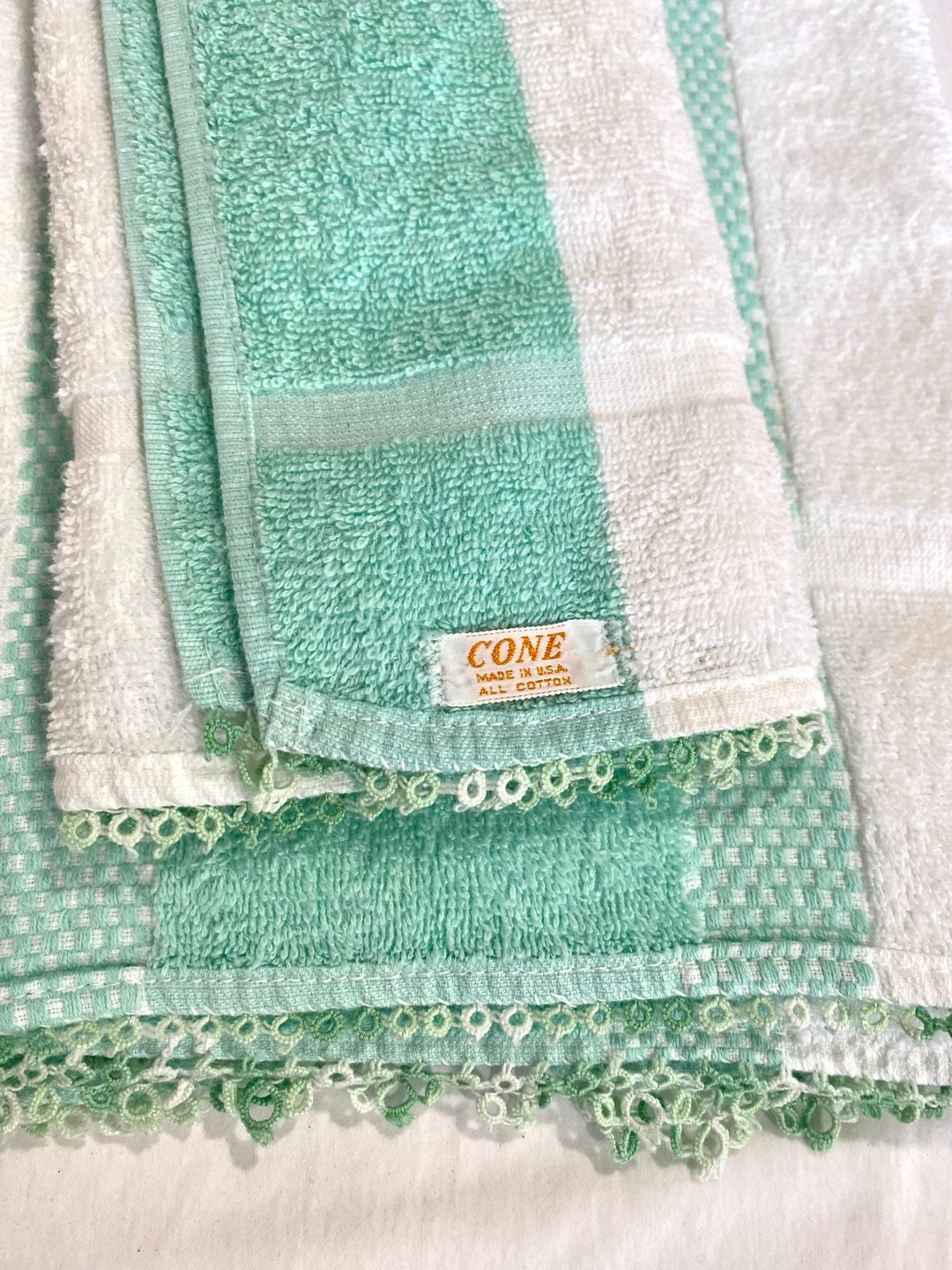 Vintage 1950s Aqua Turquoise Towel Set Hand and Bath Made by Cone W ...