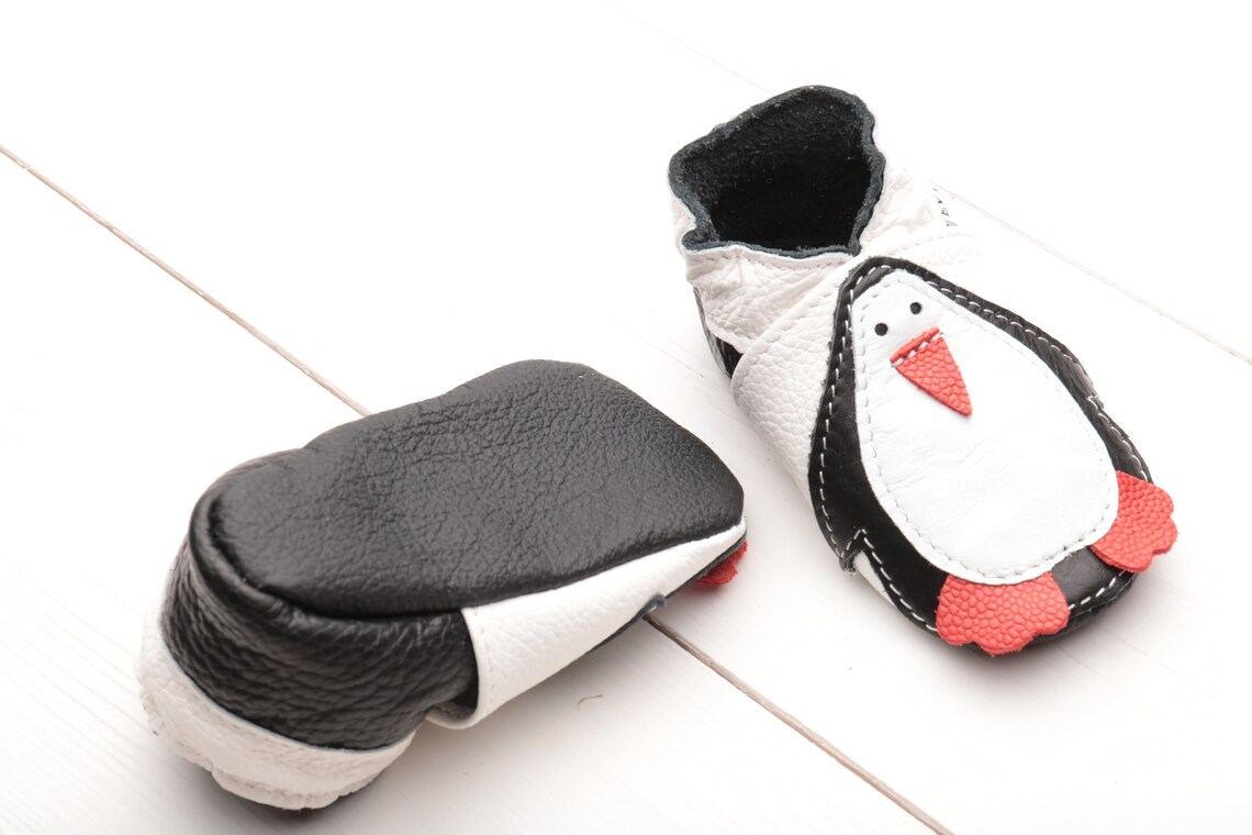 Penguin Baby Shoes Black&White Leather Baby Shoes Soft Sole | Etsy