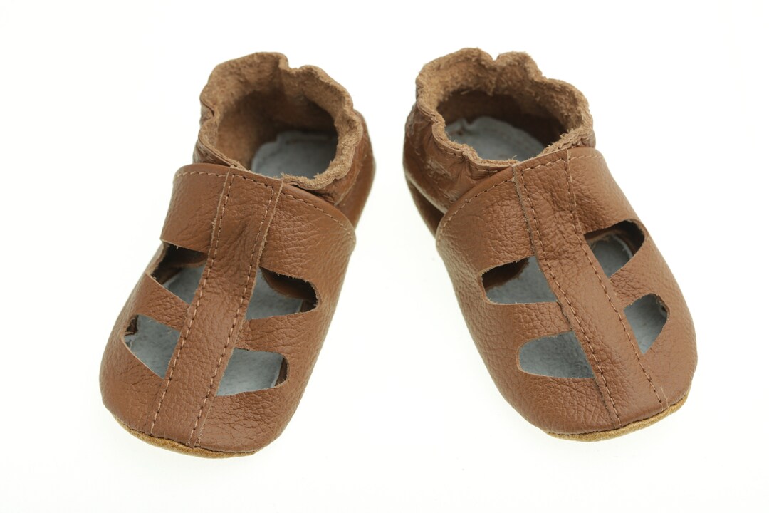 Caramel Leather Baby Sandals, Hearts/t-strap Baby Shoes, Soft Sole Baby ...