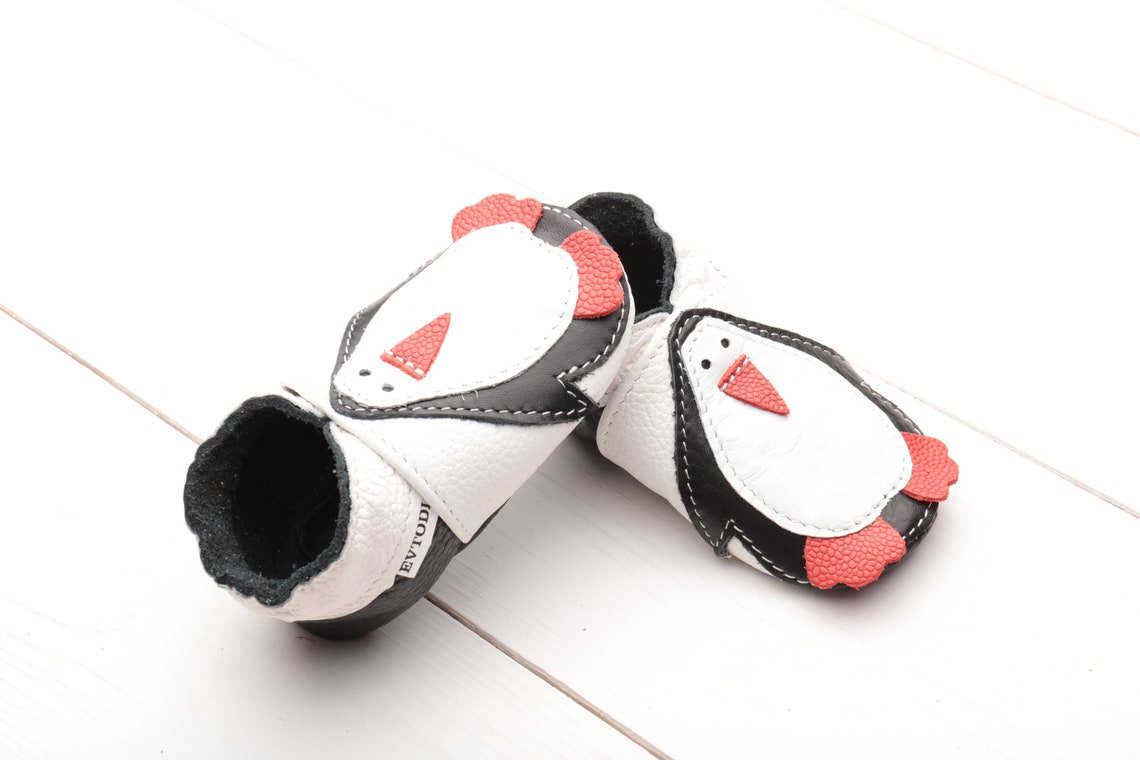 Penguin Baby Shoes Black&White Leather Baby Shoes Soft Sole | Etsy
