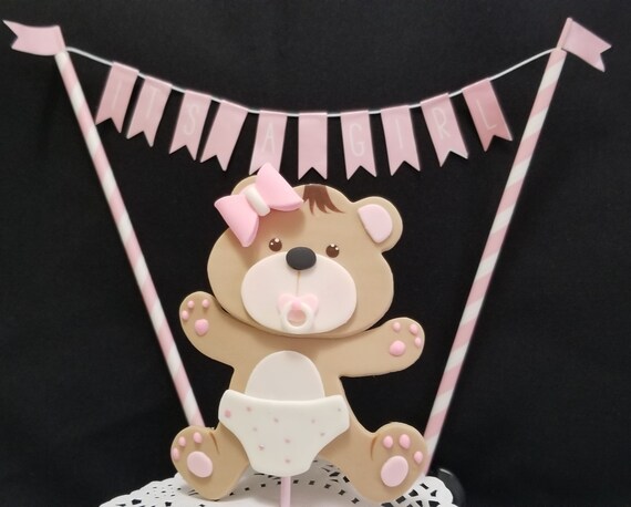 Bear Cake Topper Baby Shower Bear Pink Teddy Bear Baby Bear - Etsy