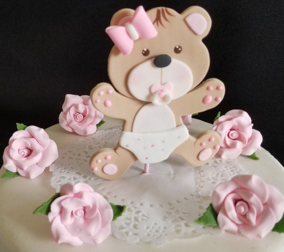 Bear Cake Topper Baby Shower Bear Pink Teddy Bear Baby Bear | Etsy
