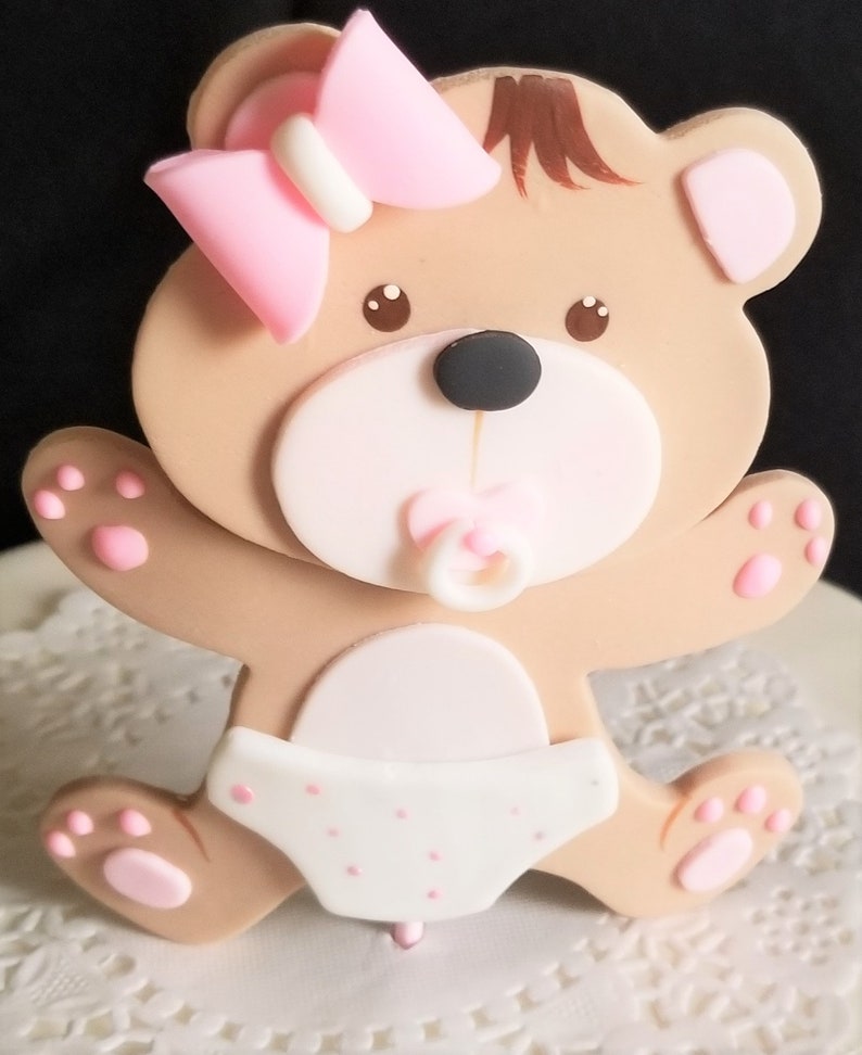 Bear Cake Topper Baby Shower Bear Pink Teddy Bear Baby Bear - Etsy
