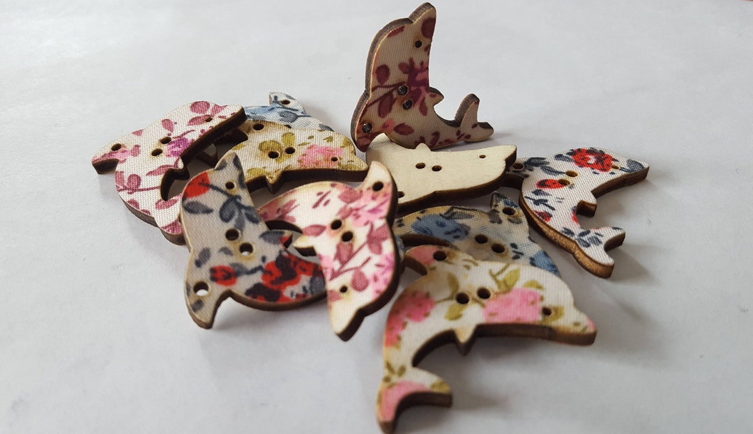 10 Big Wood Buttons Dolphin Buttons 1 1/4'' Large Wood Dolphin Button ...