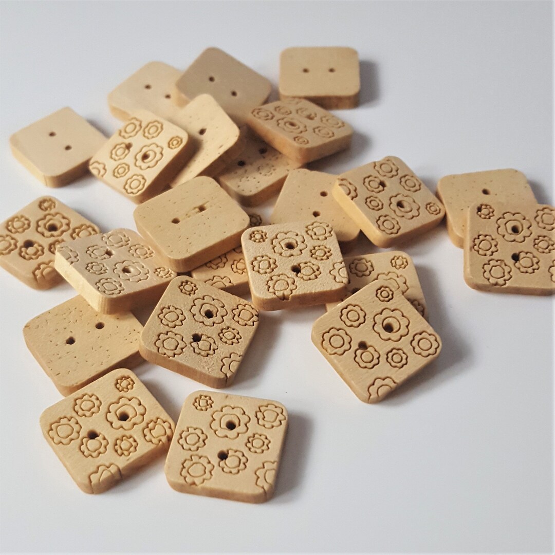 20 Natural Square Wood Buttons 3/4'' 2 Holes Buttons for Craft for ...