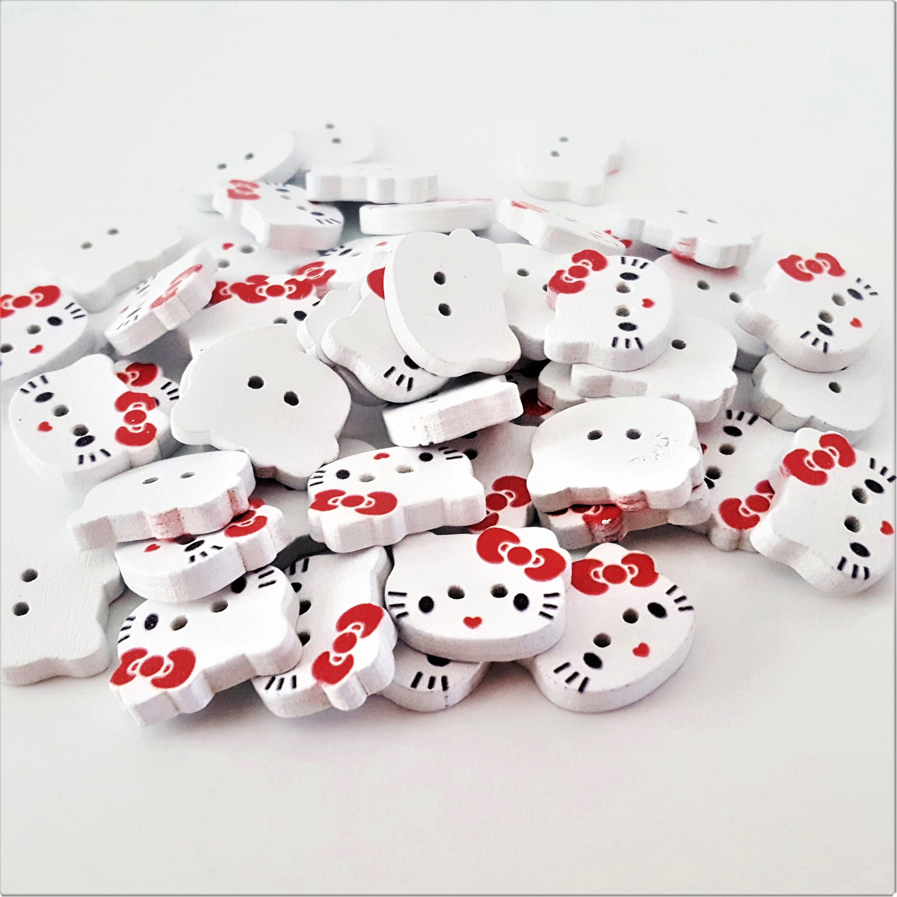 25 Kitty Wood Buttons Wooden Buttons for Kids Craft 2 Holes | Etsy