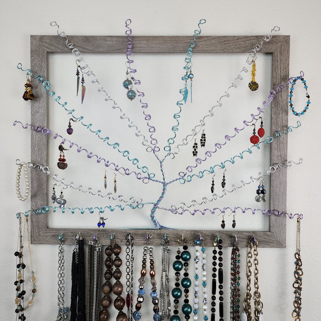 Large Jewelry Organizer in Frame With Turquoise, Lavender and Silver ...
