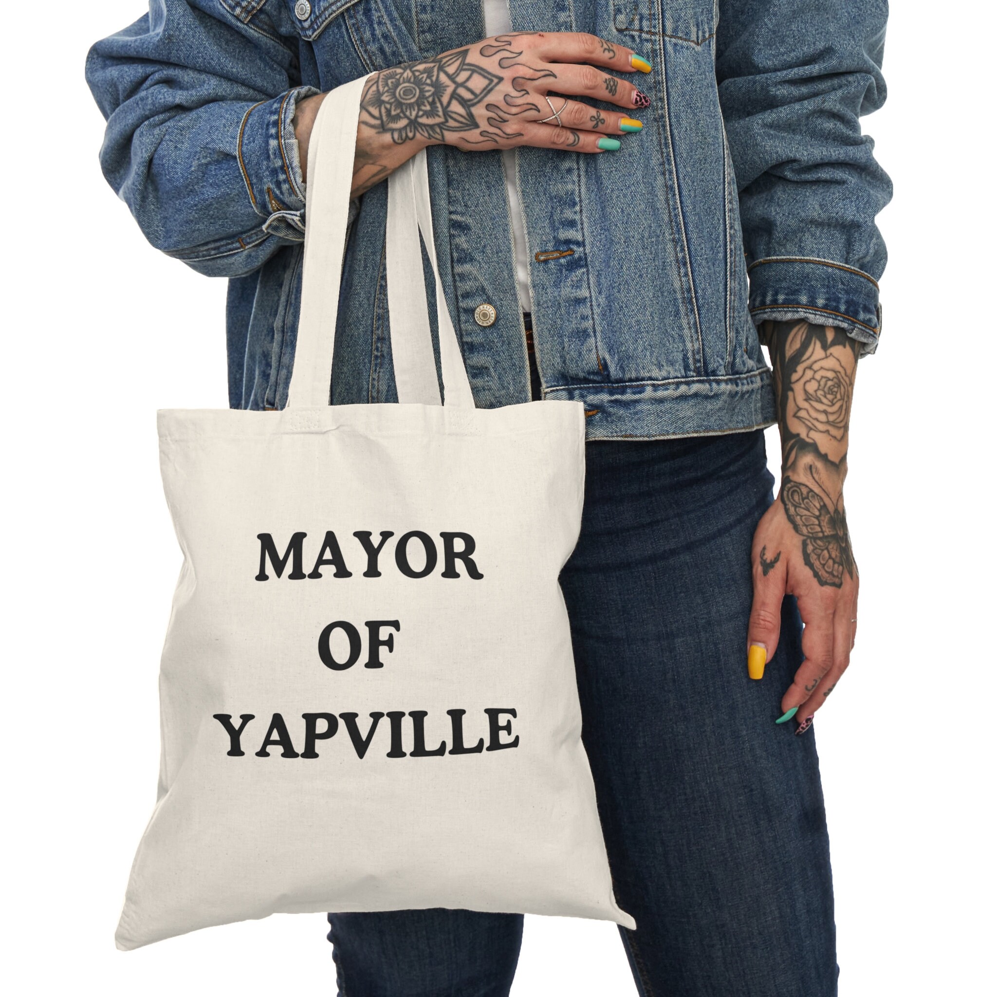 Mayor of Yapville Natural Tote Bag FUNNY SLOGAN GRAPHIC College ...