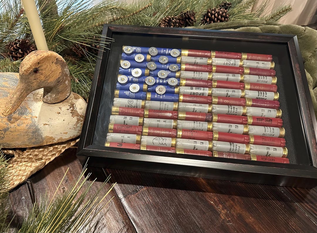 Shotgun Shell American Flag in a Faux Barnwood Shadowbox - Etsy