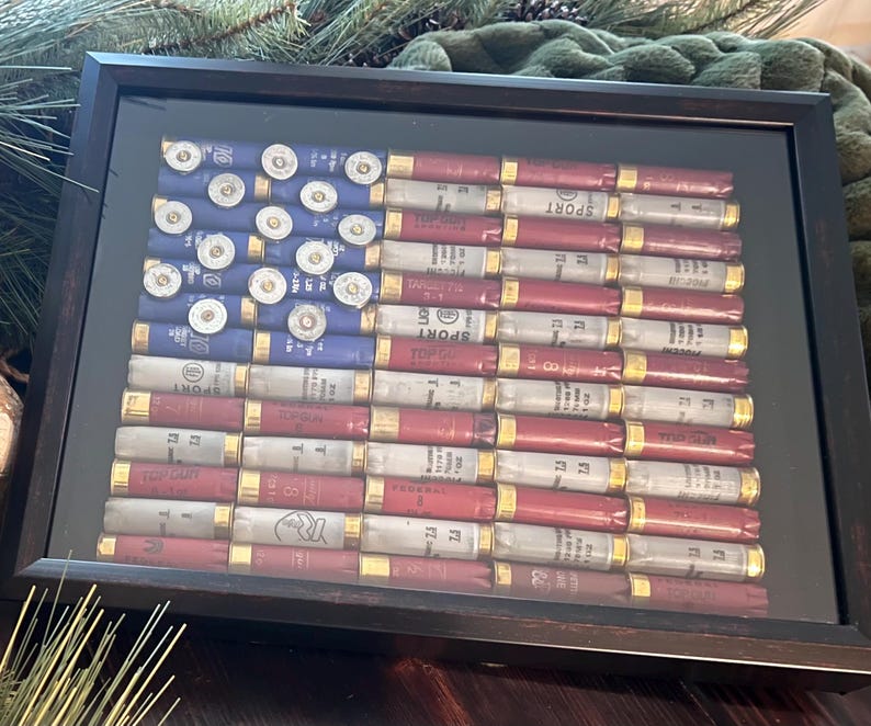 Shotgun Shell American Flag in a Faux Barnwood Shadowbox - Etsy