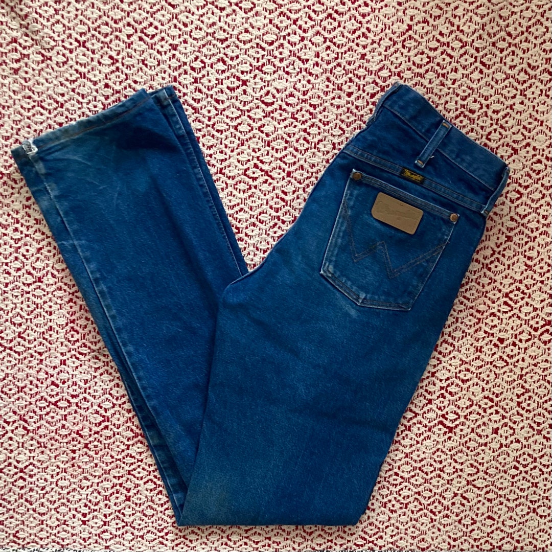 Vintage 90s Wrangler Jeans Solid Blue Fade 32x36 1990s Made in USA 100% ...