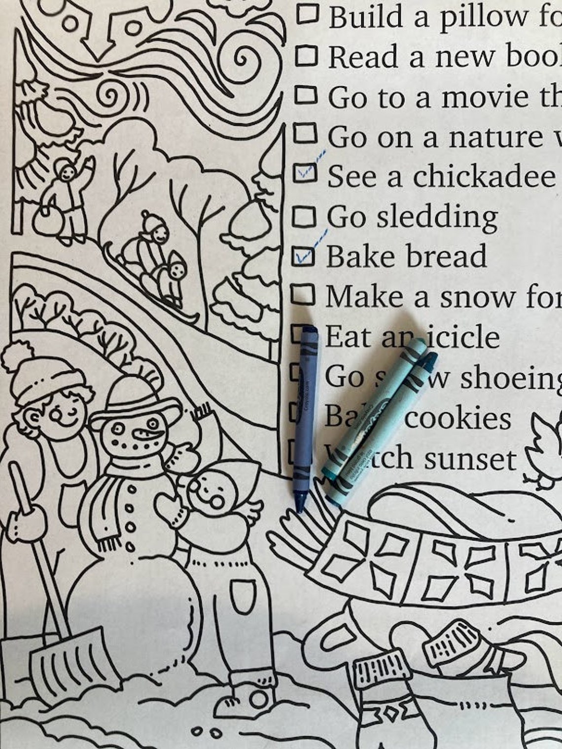 Winter Bucket List Coloring Page Giant Winter Coloring Page ...