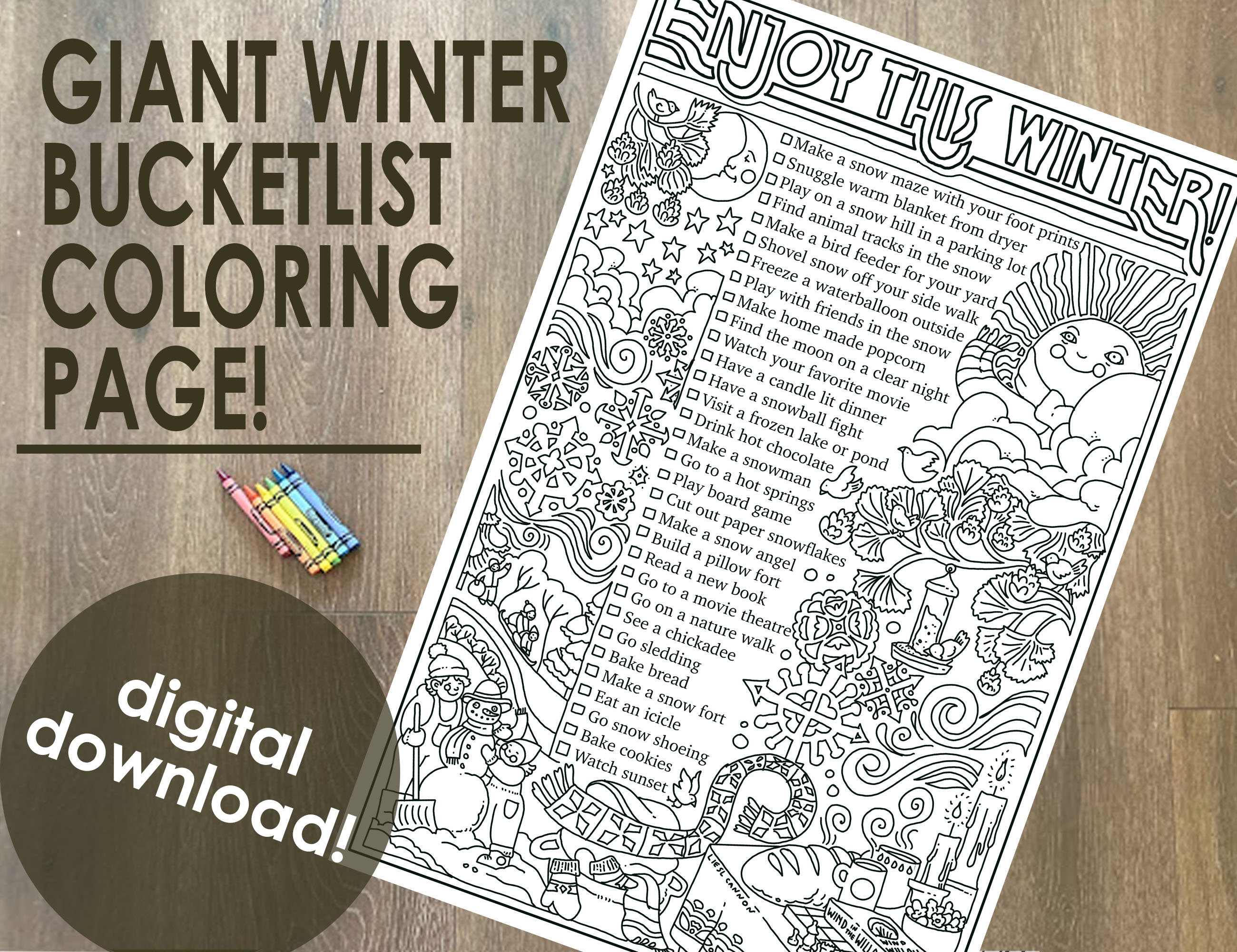 Winter Bucket List Coloring Page- Giant Winter Coloring Page ...