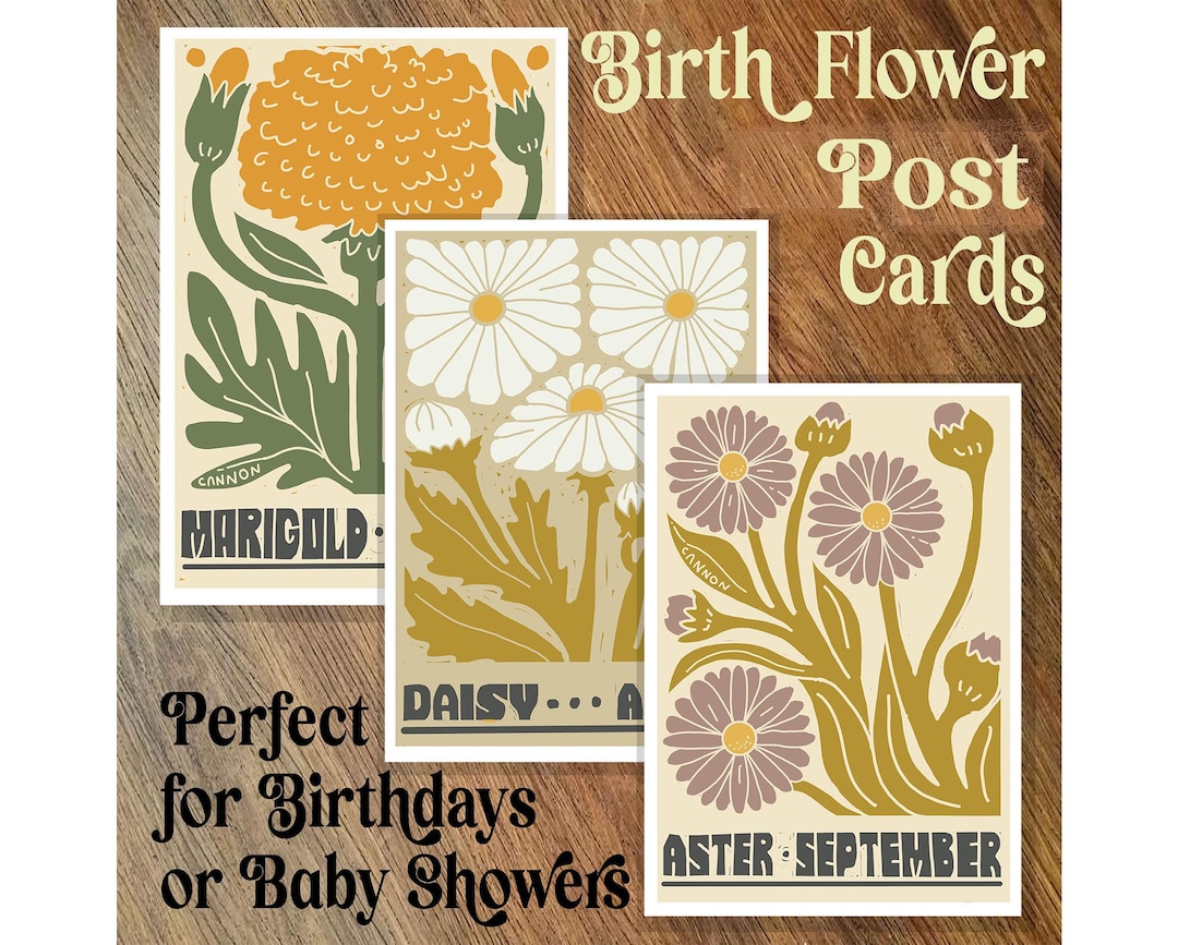 Birth Month Flower Postcard- Birth Flower Art, Birthday Card for Her ...