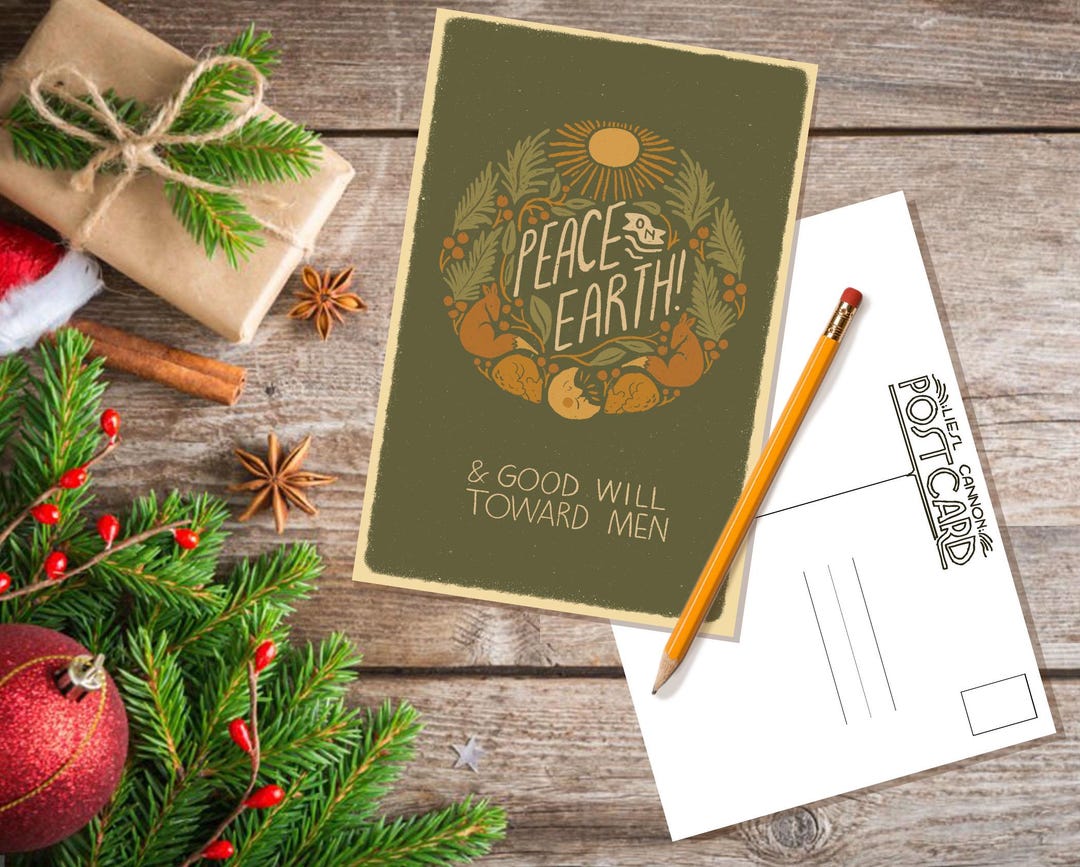 Peace on Earth Postcard- Vintage Postcard, Illustrated Postcard, Bulk Christmas Postcards ...