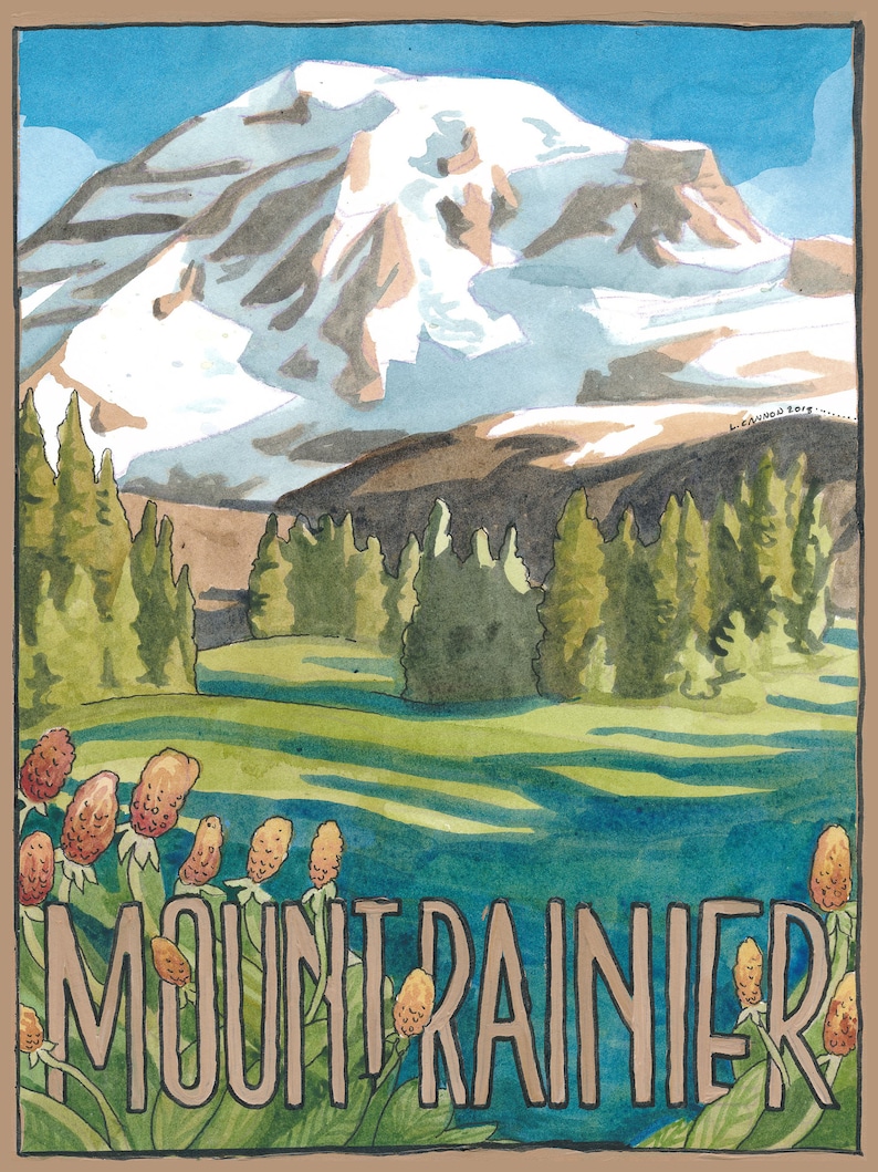 Mount Rainier National Park Travel Poster Washington National Parks ...