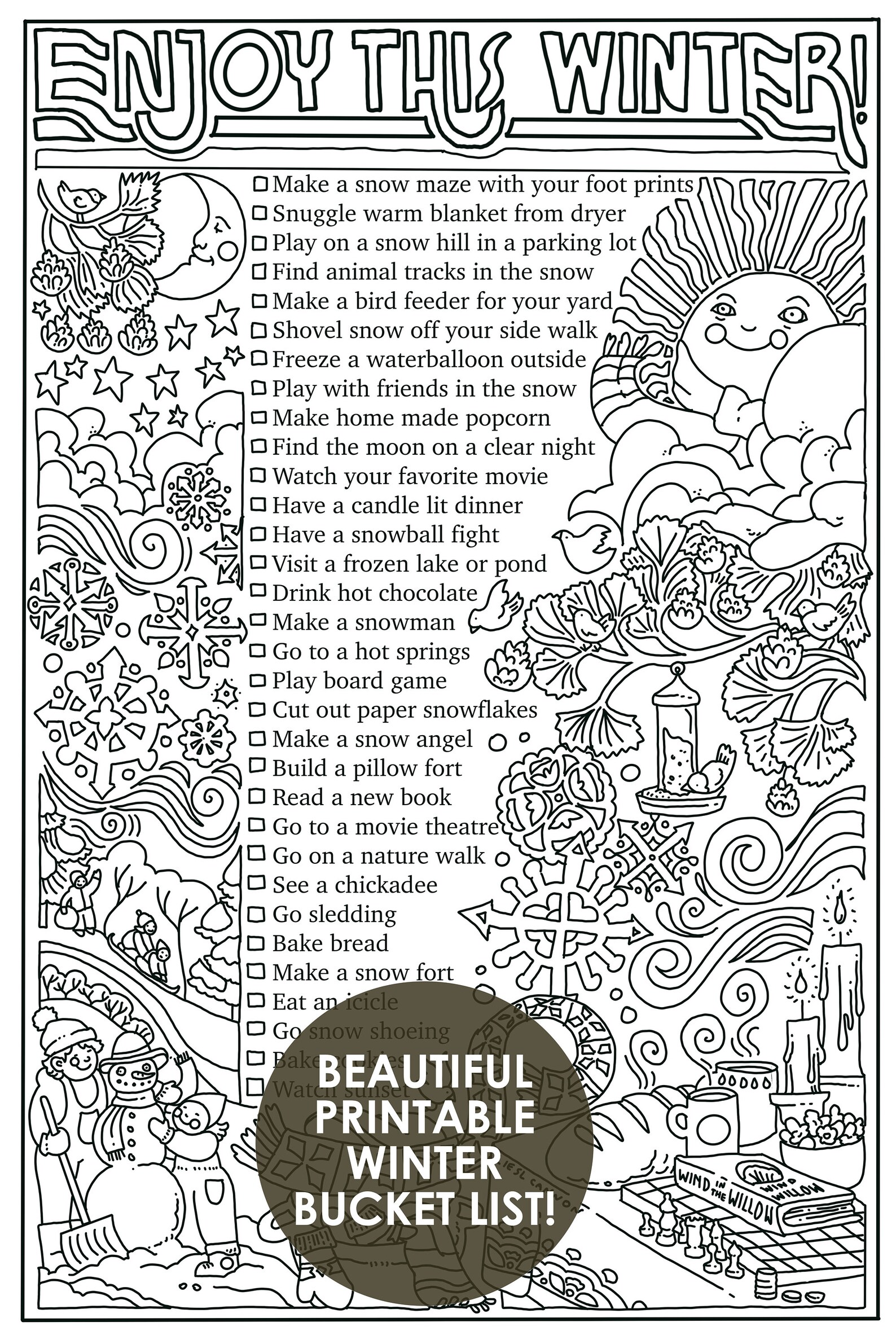 Winter Bucket List Coloring Page- Giant Winter Coloring Page ...