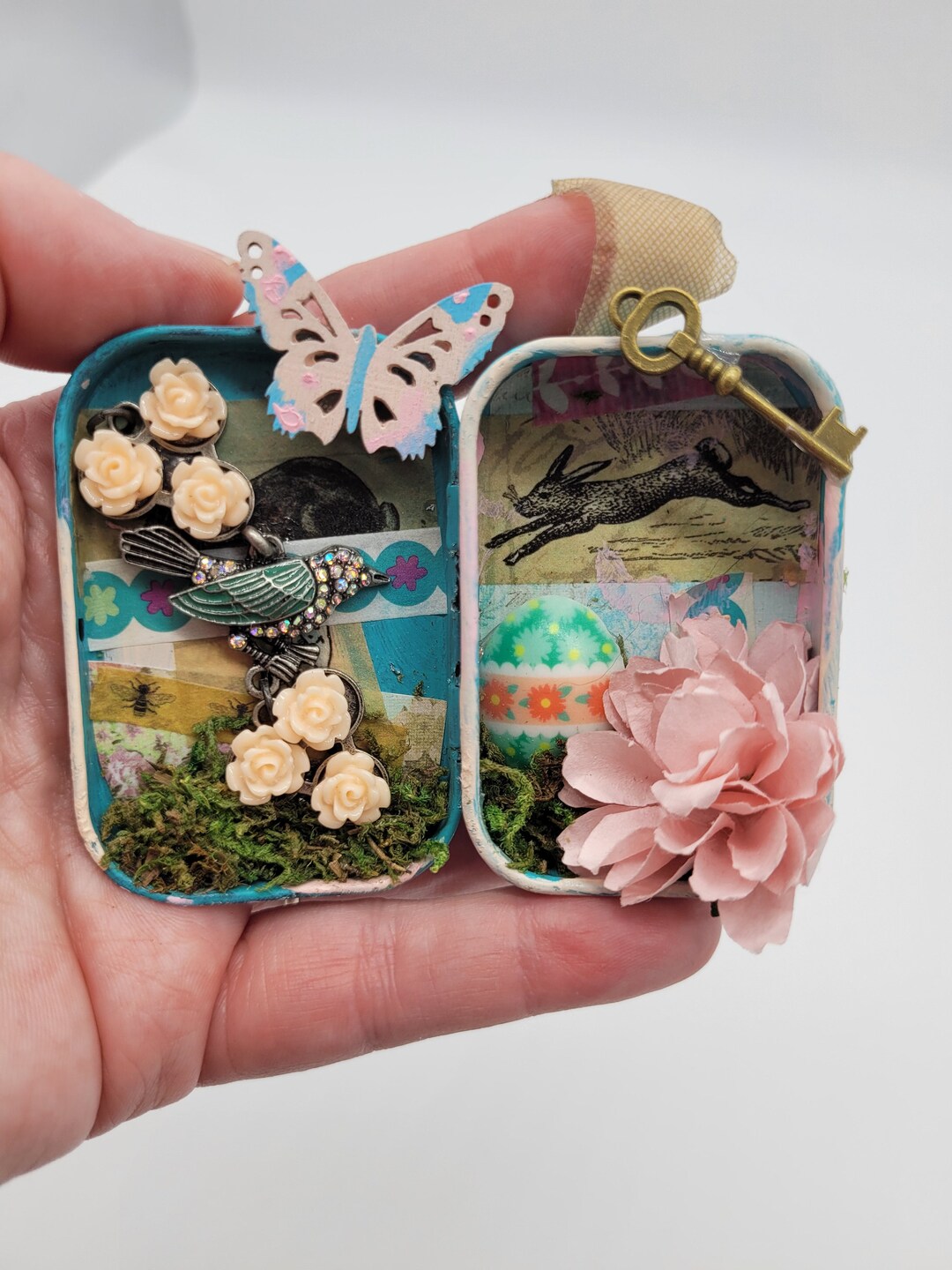 Easter Art Tin, Upcycled Mint Tin, Butterfly, Flowers, Bunny - Etsy