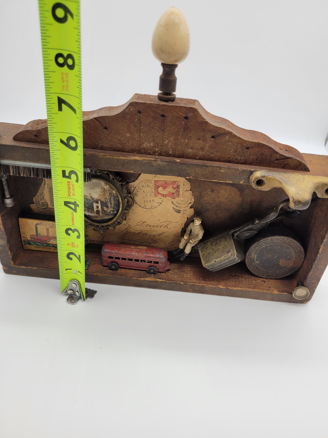 Assemblage Wooden Box With Antique Toys, 1895 Postcard, Antique Wick ...