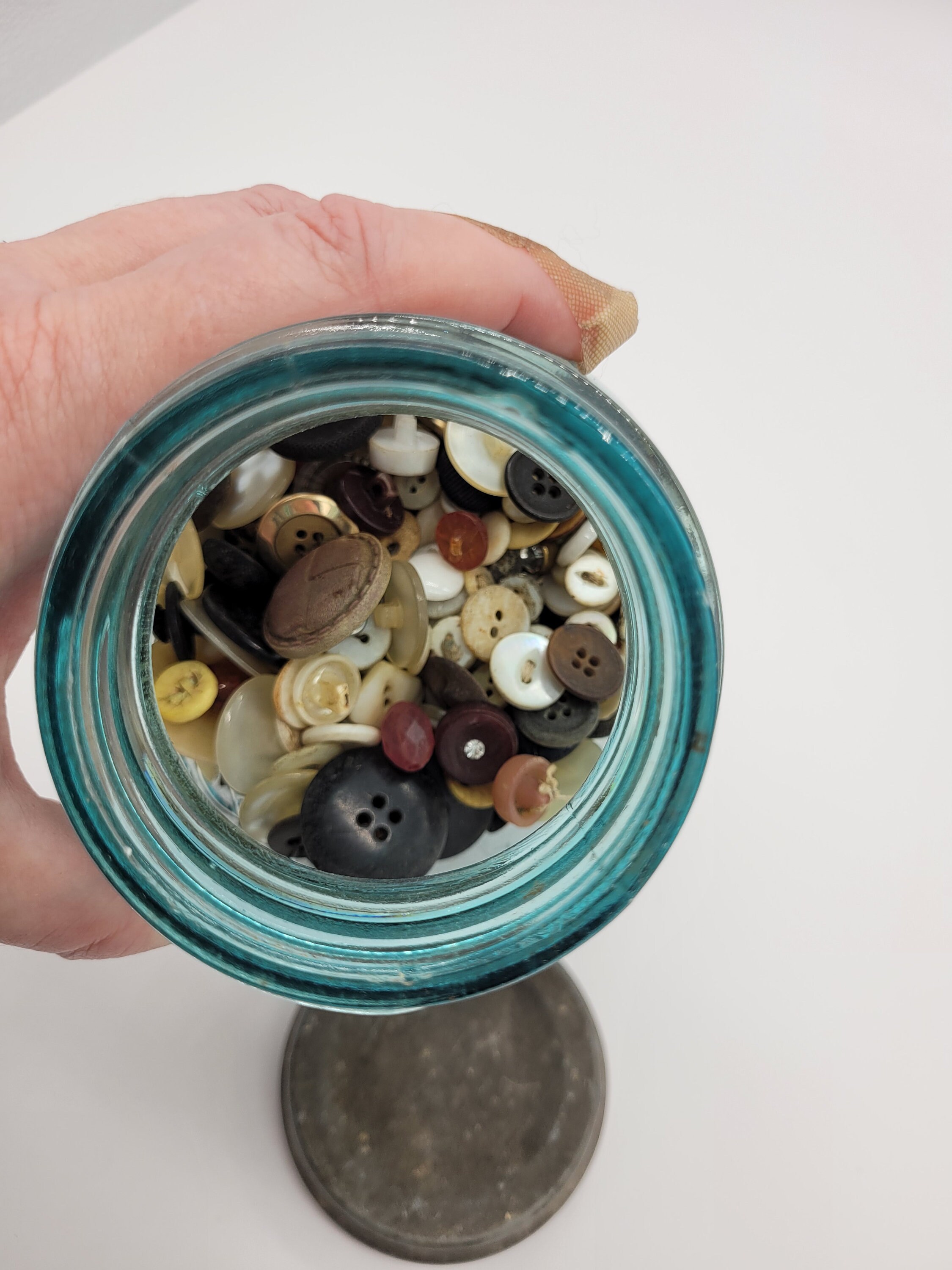 1923-1933 Antique BLUE Ball Canning Jar Full of Buttons, Locking or ...