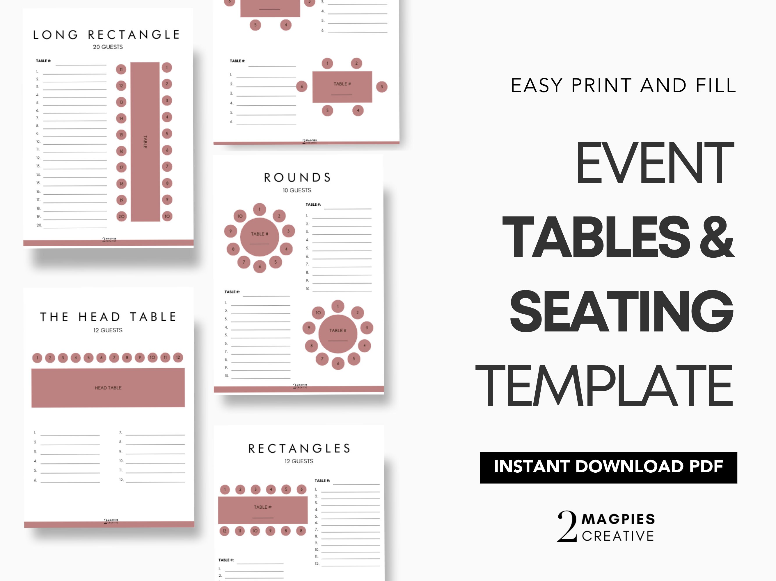 Wedding Tables & Seating Template - Baked Rose | Wedding Seating Chart ...