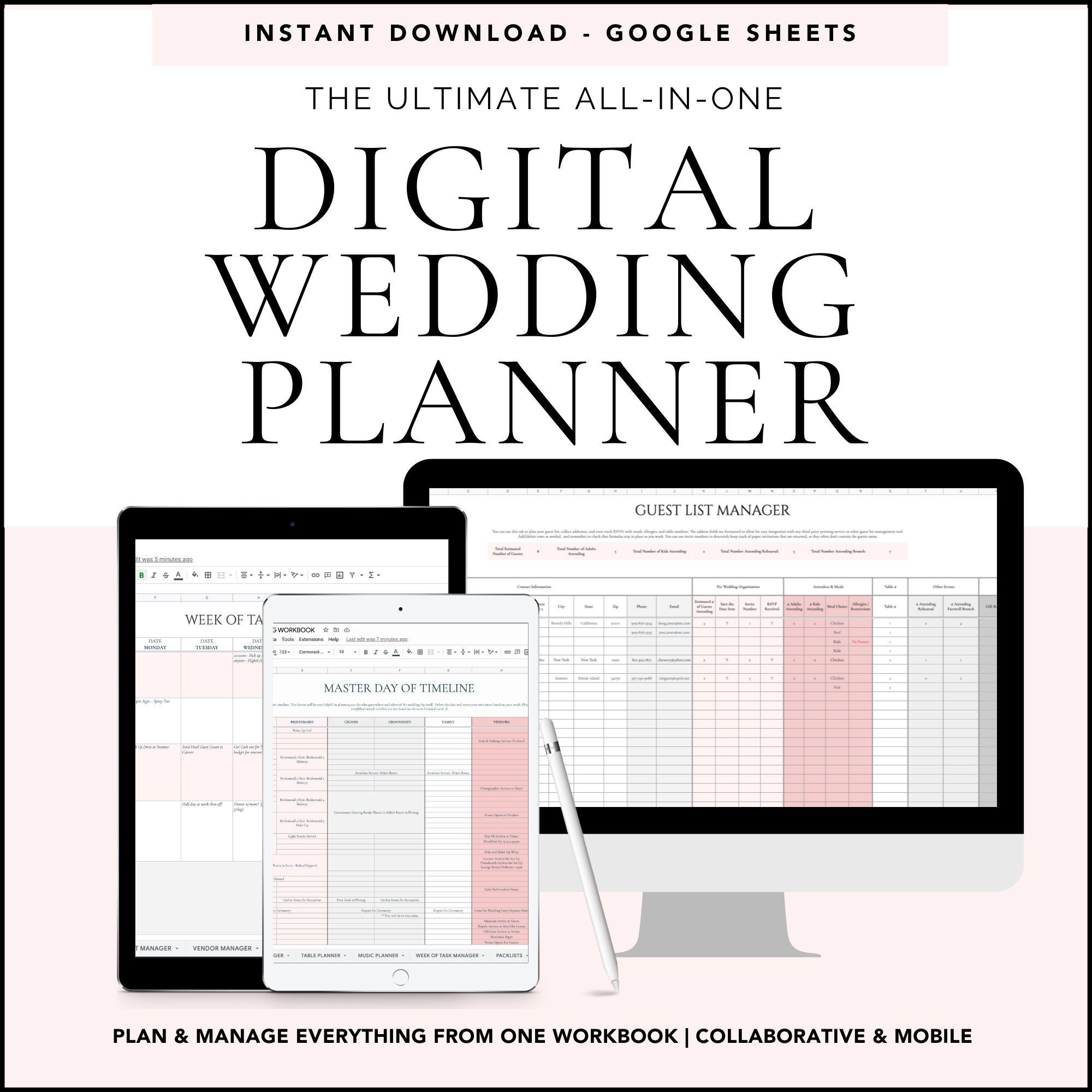 The Ultimate Digital Wedding Planner Google Sheets Wedding - Etsy
