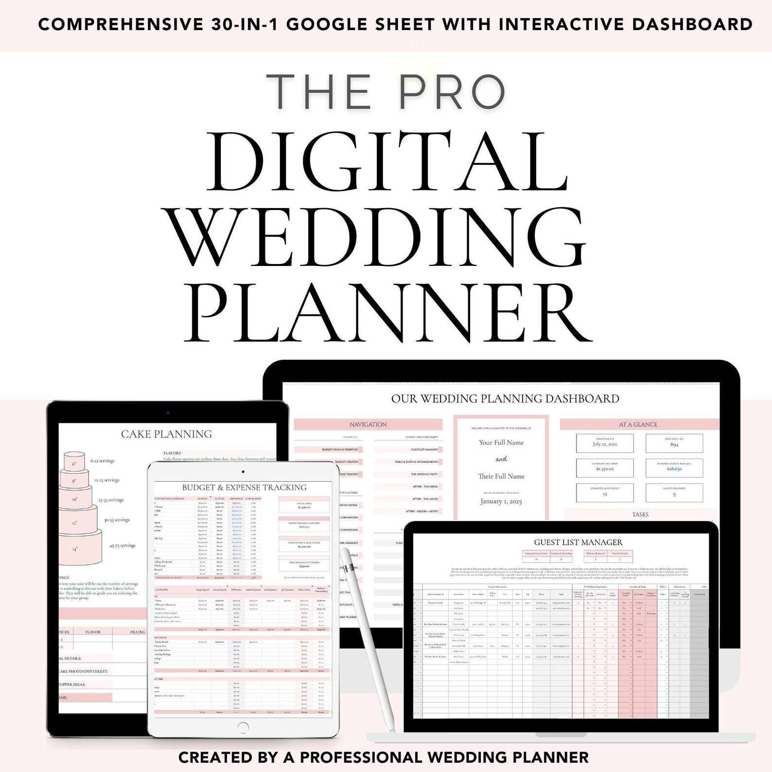 THE PRO Digital Wedding Planner All in one Wedding Spreadsheet Wedding 
