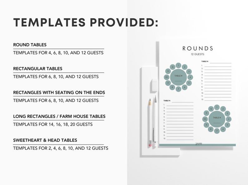 Wedding Tables & Seating Template Tempest Green wedding - Etsy