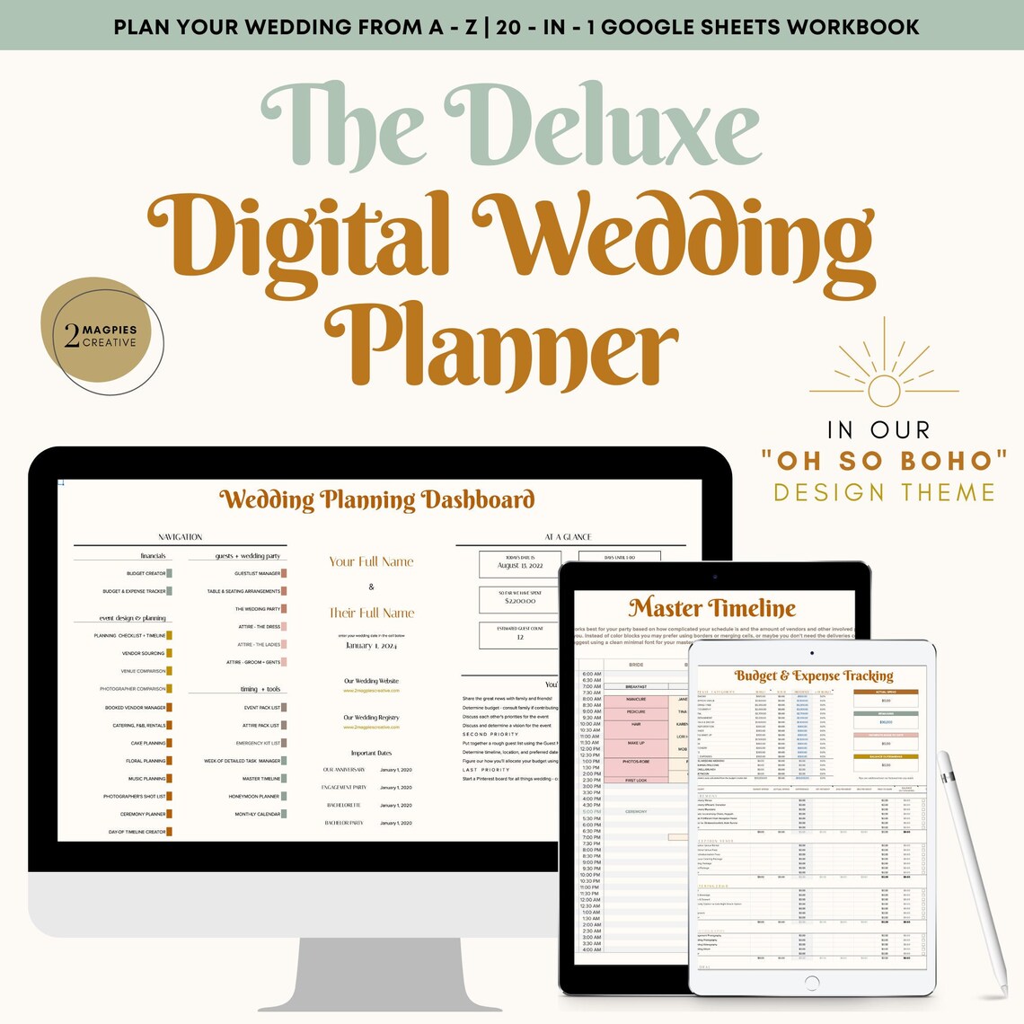 Deluxe Boho Digital Wedding Planner All-in-one Wedding Planning ...