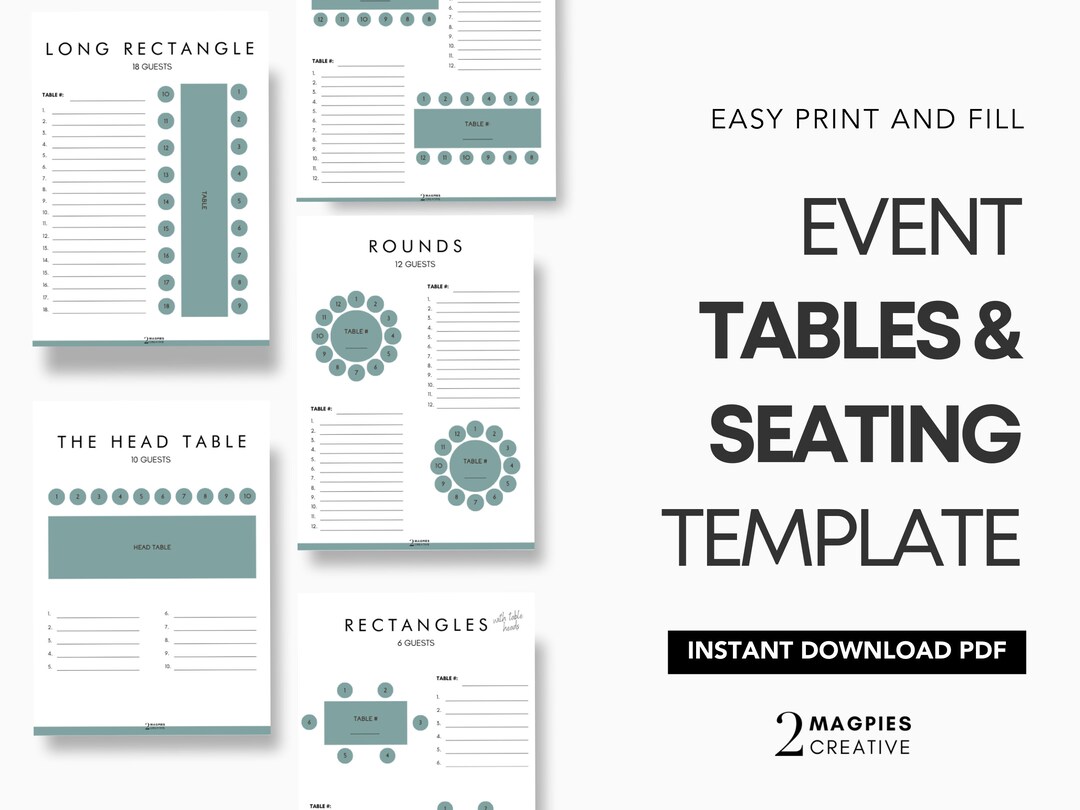 Wedding Tables & Seating Template Tempest Green wedding Seating Chart ...
