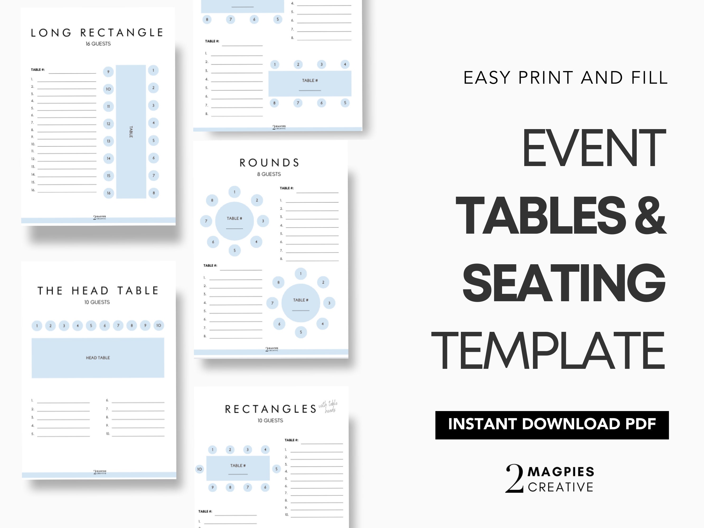 Wedding Tables & Seating Template - Powder Blue | Wedding Seating Chart ...