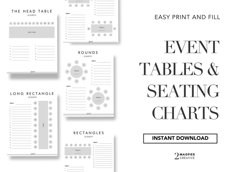 Wedding Seating Chart Template: Dove Gray, Tables & Seating (PDF) - Etsy