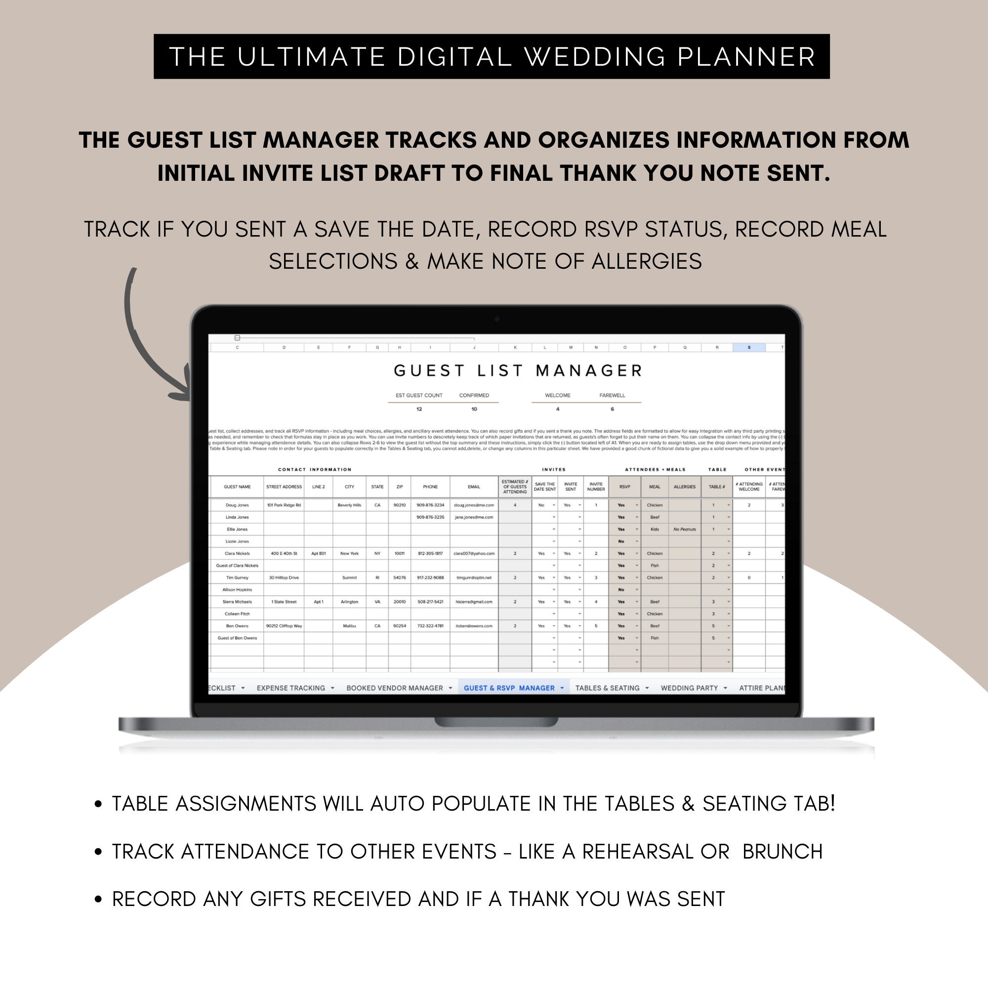 All in One Digital Wedding Planner Wedding Planning Template Google Sheet Wedding Planner Book ...