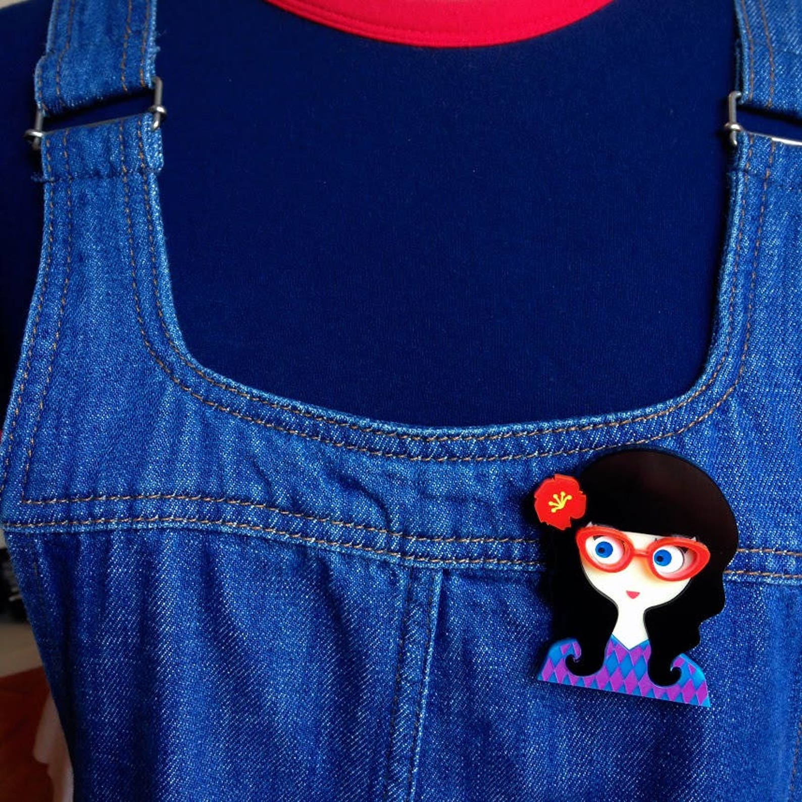 Maria Acrylic Brooch. A Pinup Style Brunette Who Loves Tiki Style, Rock ...