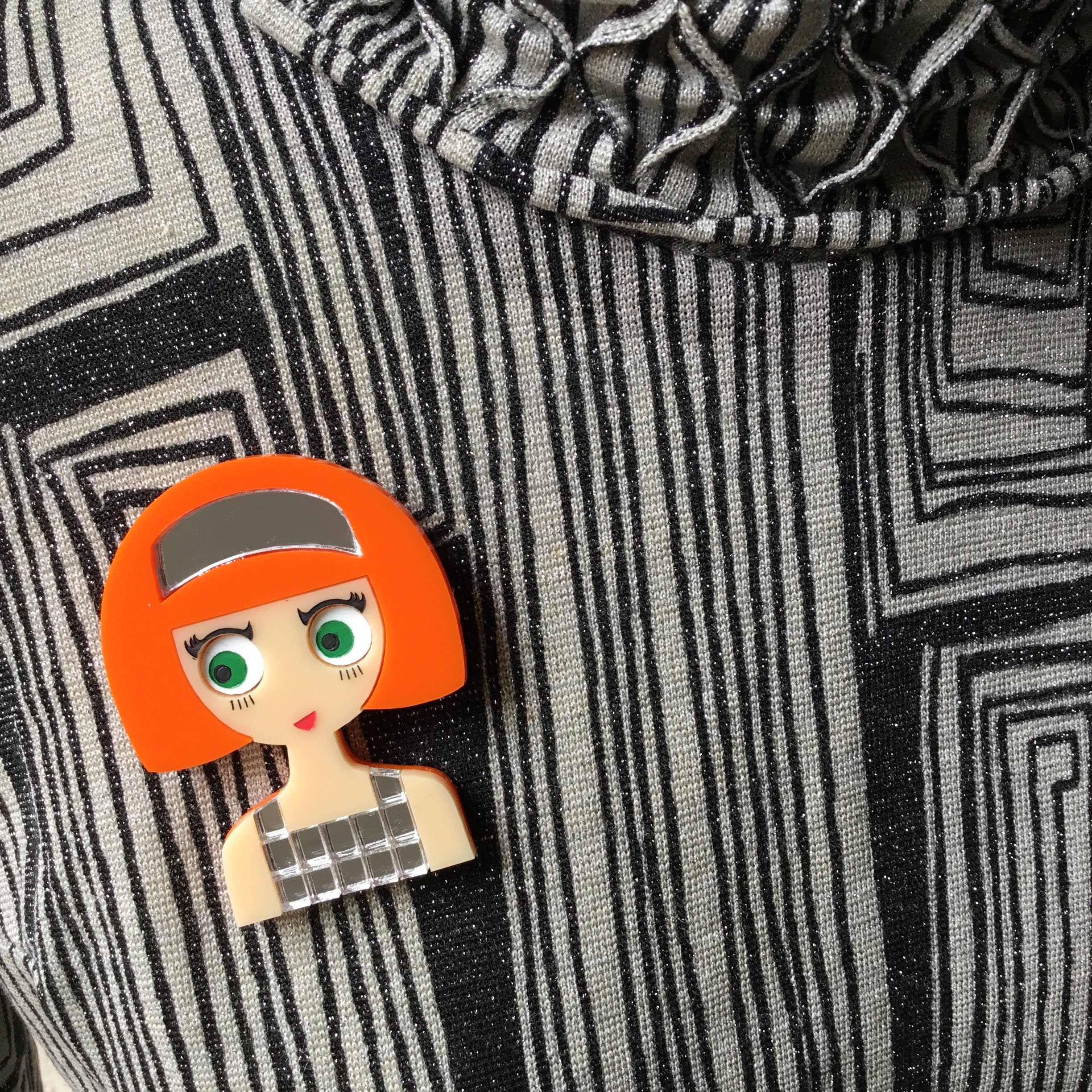NAOMI Acrylic Brooch Fashion Girl With a 60s Metallic Dress - Etsy UK