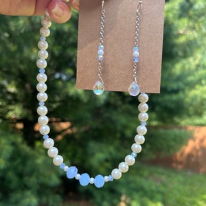 Ice Blue Pearl Necklace - Etsy