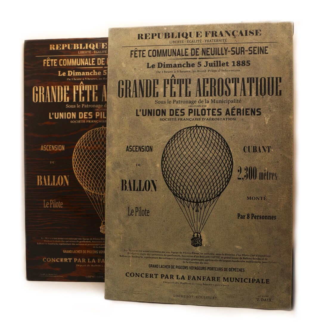 Vintage French Hot Air Balloon Art – 1885 Airship Ascension Event ...