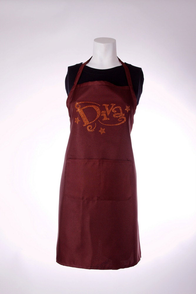 Brown Apron, Diva Apron, Apron With Pockets,woman Apron, Rhinestones ...