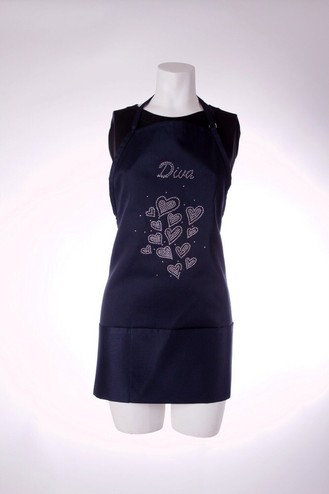 Diva Apron, Black Apron, Woman Apron, Rhinestone Apron, Handmade Apron ...