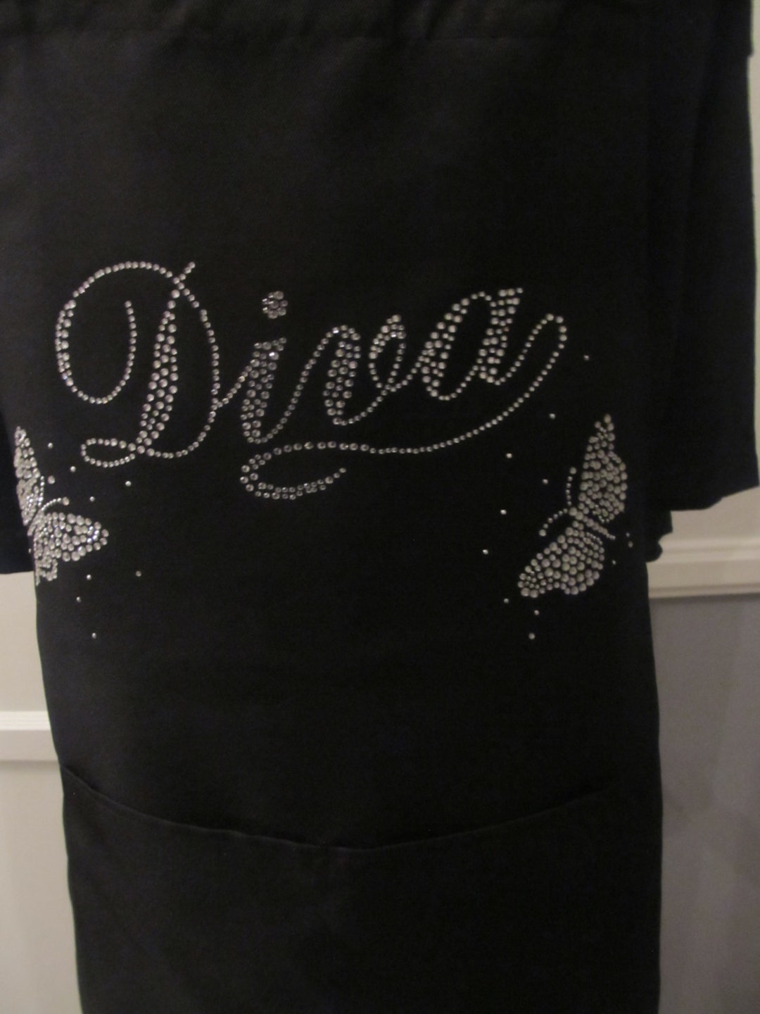Black Apron,apron With Pockets, Woman Apron, Rhinestones Apron, Diva ...