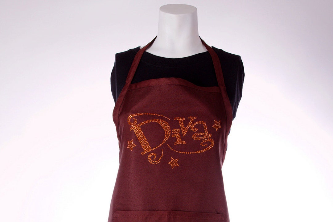 Brown Apron, Diva Apron, Apron With Pockets,woman Apron, Rhinestones ...