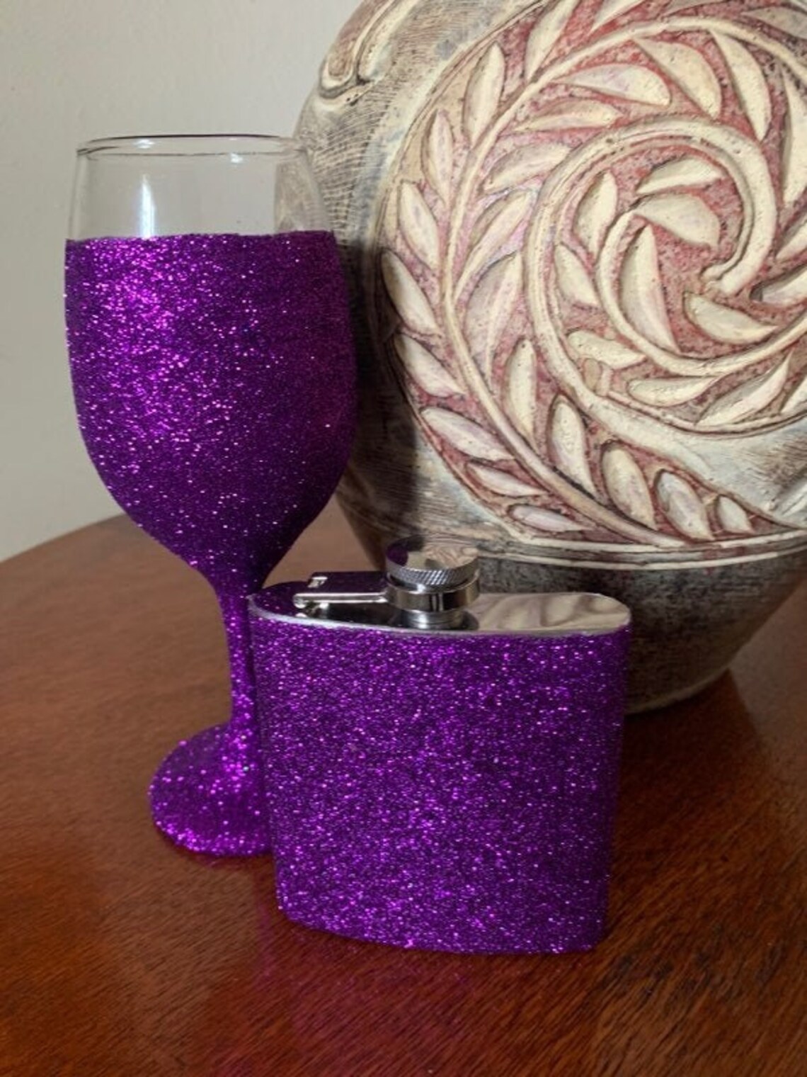 Purple Glass Set/purple Flask/purple Glitter Glass/glass and Flask ...