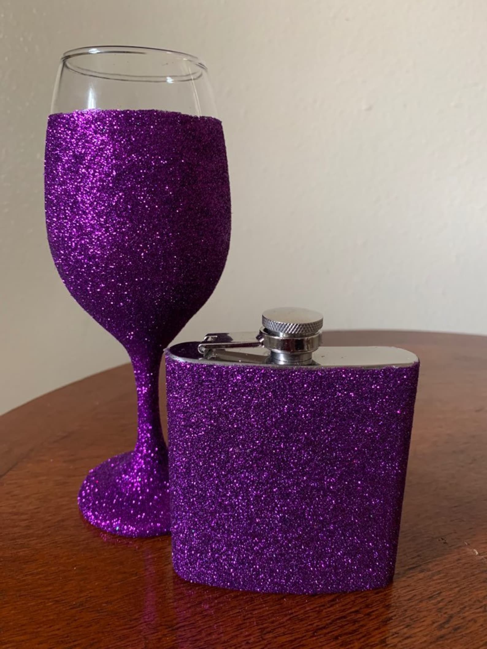 Purple Glass Set/purple Flask/purple Glitter Glass/glass and Flask ...