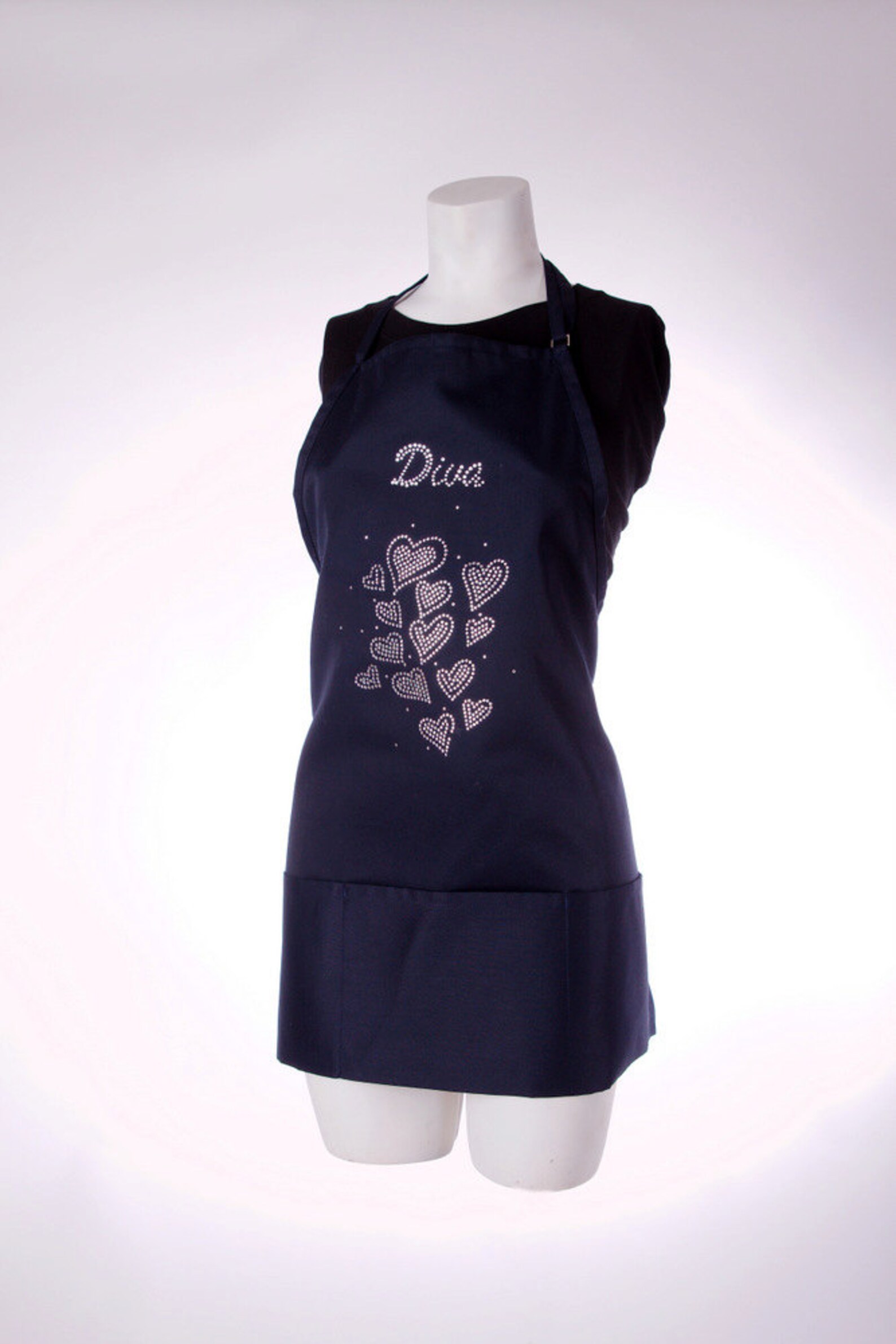 Diva Apron, Black Apron, Woman Apron, Rhinestone Apron, Handmade Apron ...