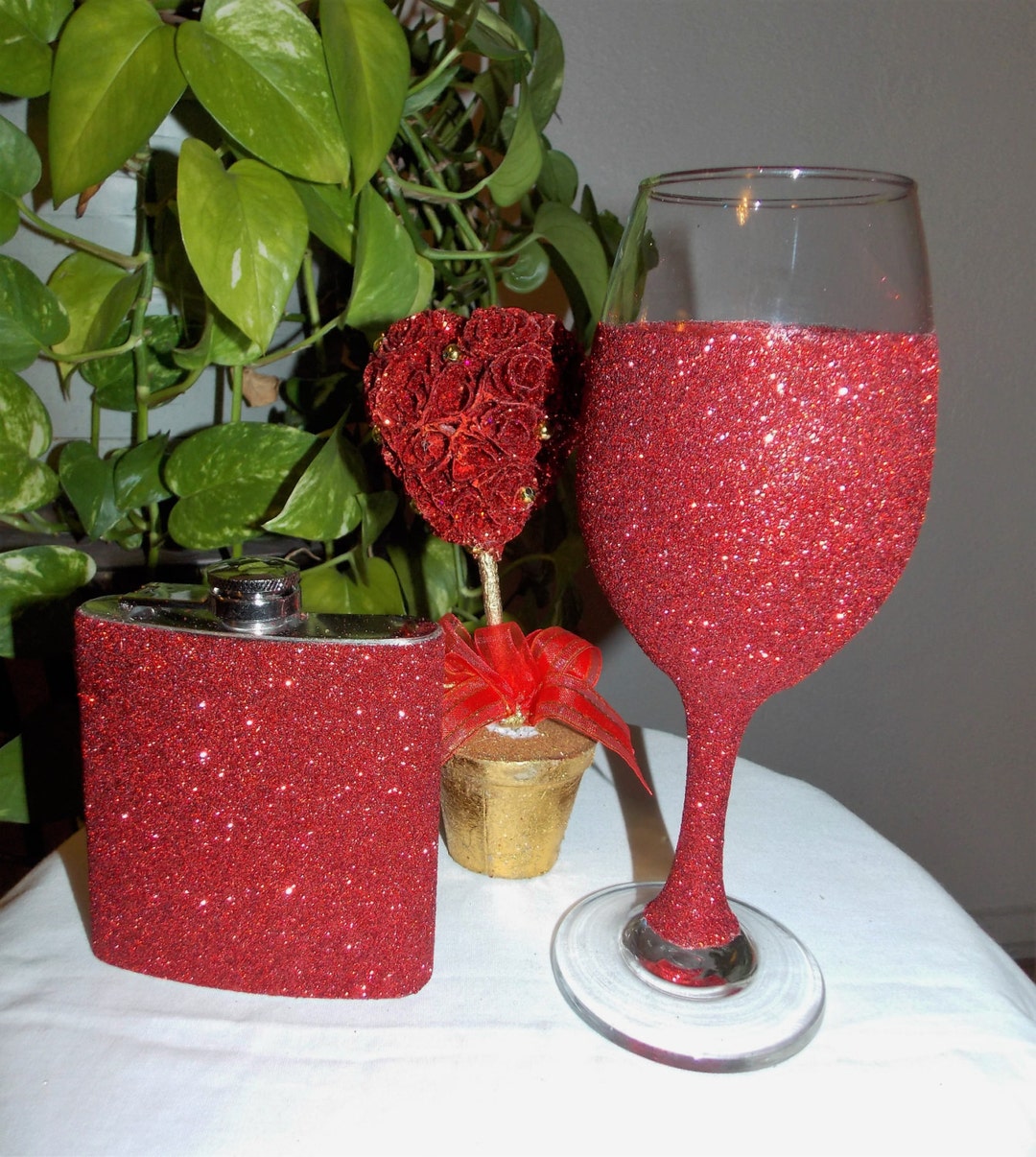 Red Wine Glass Set, Flask Set, Red Flask Set, Sorroity Red, Red Glass ...