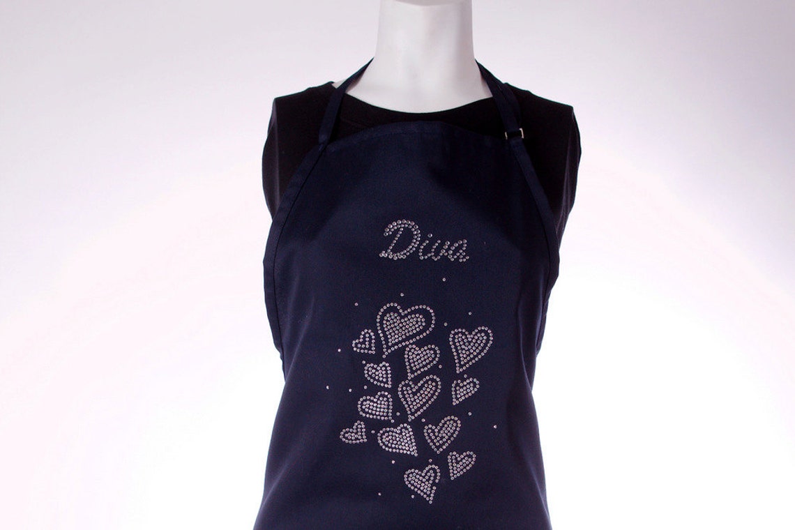 Diva Apron, Black Apron, Woman Apron, Rhinestone Apron, Handmade Apron ...