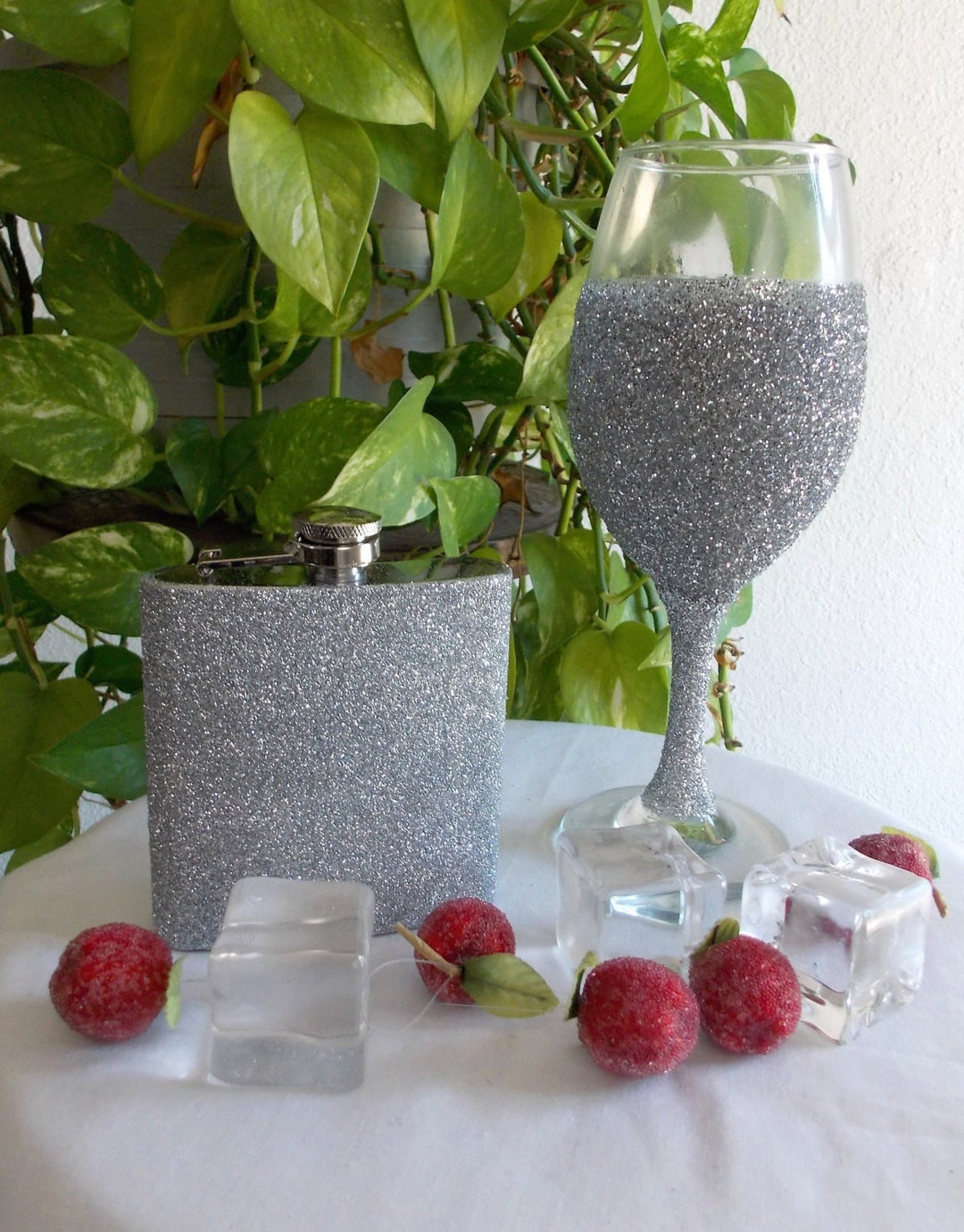 Silver Wine Glass Set, Flask Set - Etsy