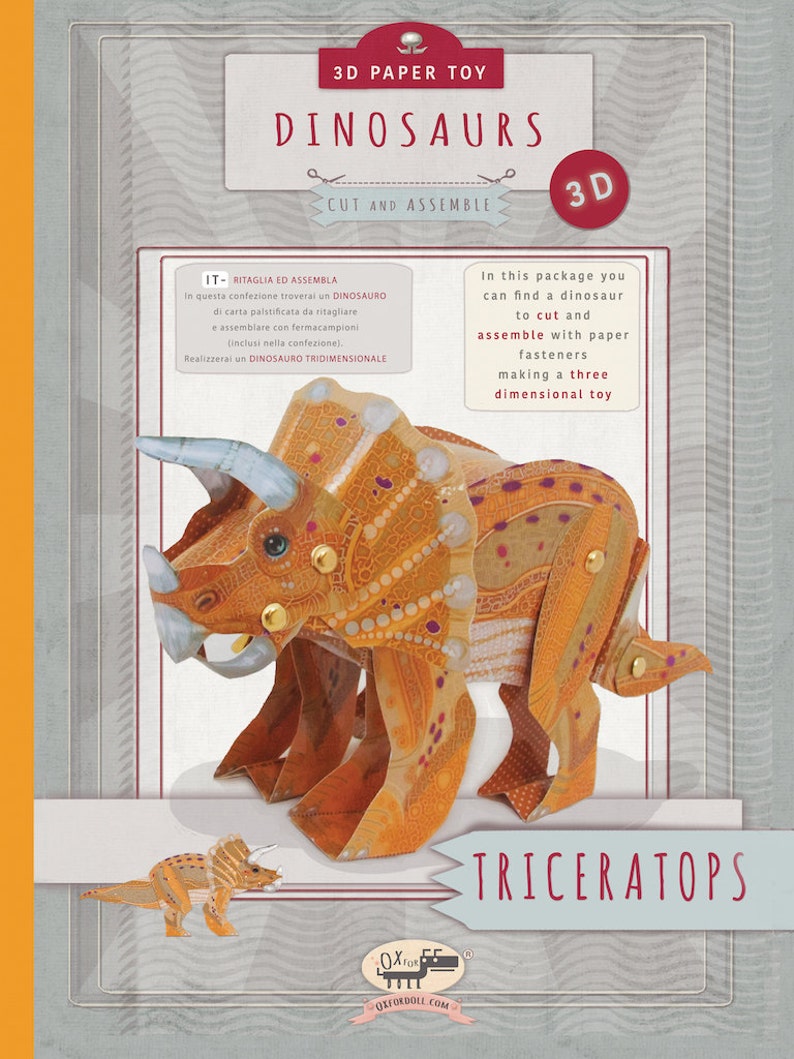 Dinosaur Triceratops Toy Kids' Craft Laminated Paper | Etsy