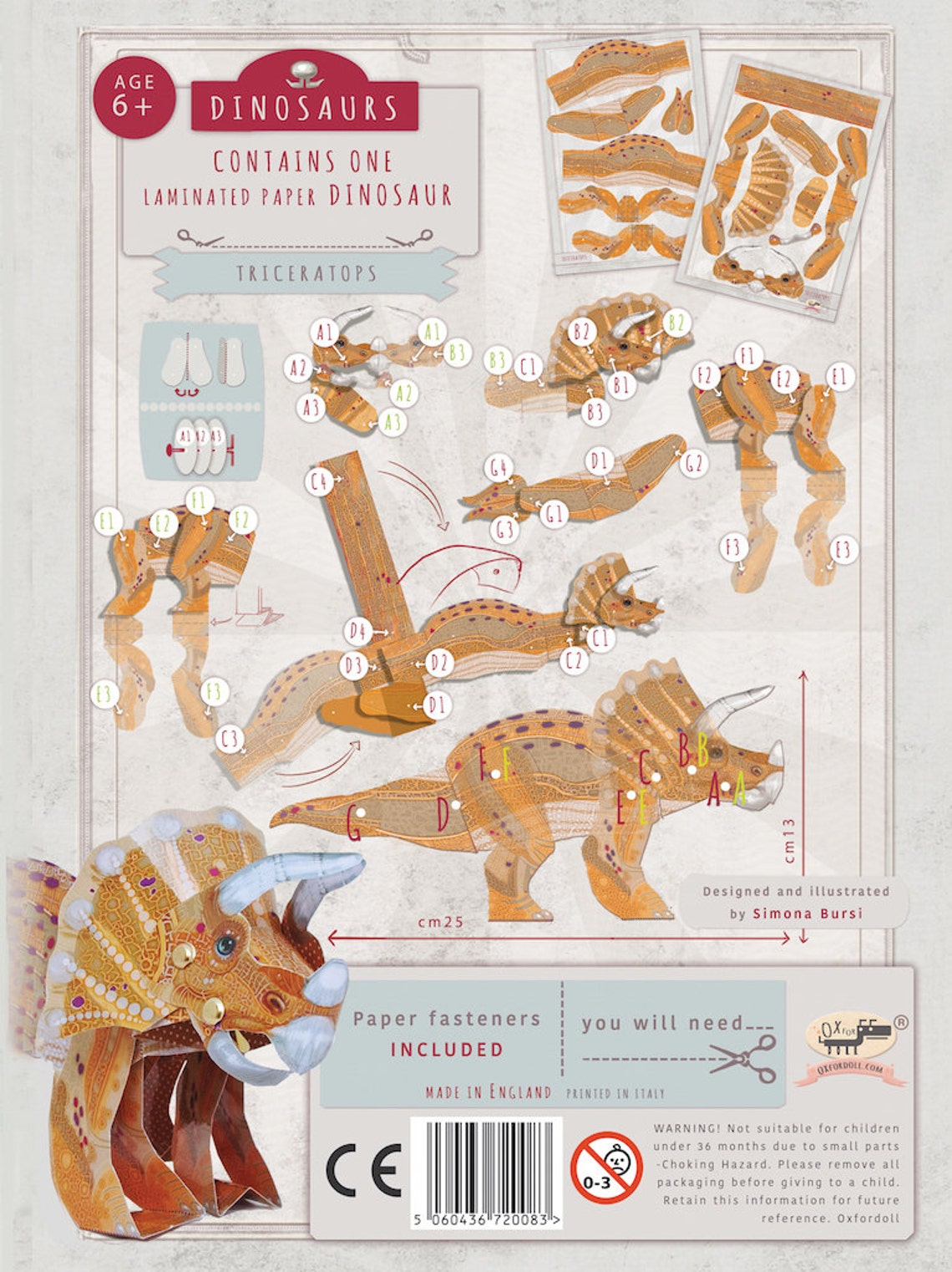 Dinosaur Triceratops Toy, Kids' Craft, Laminated Paper Toy, Make Your ...